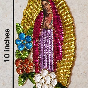 Virgen De Guadalupe Sequin Patch, Our Lady Guadalupe Sequin Applique, Pink Dress Guadalupe ...