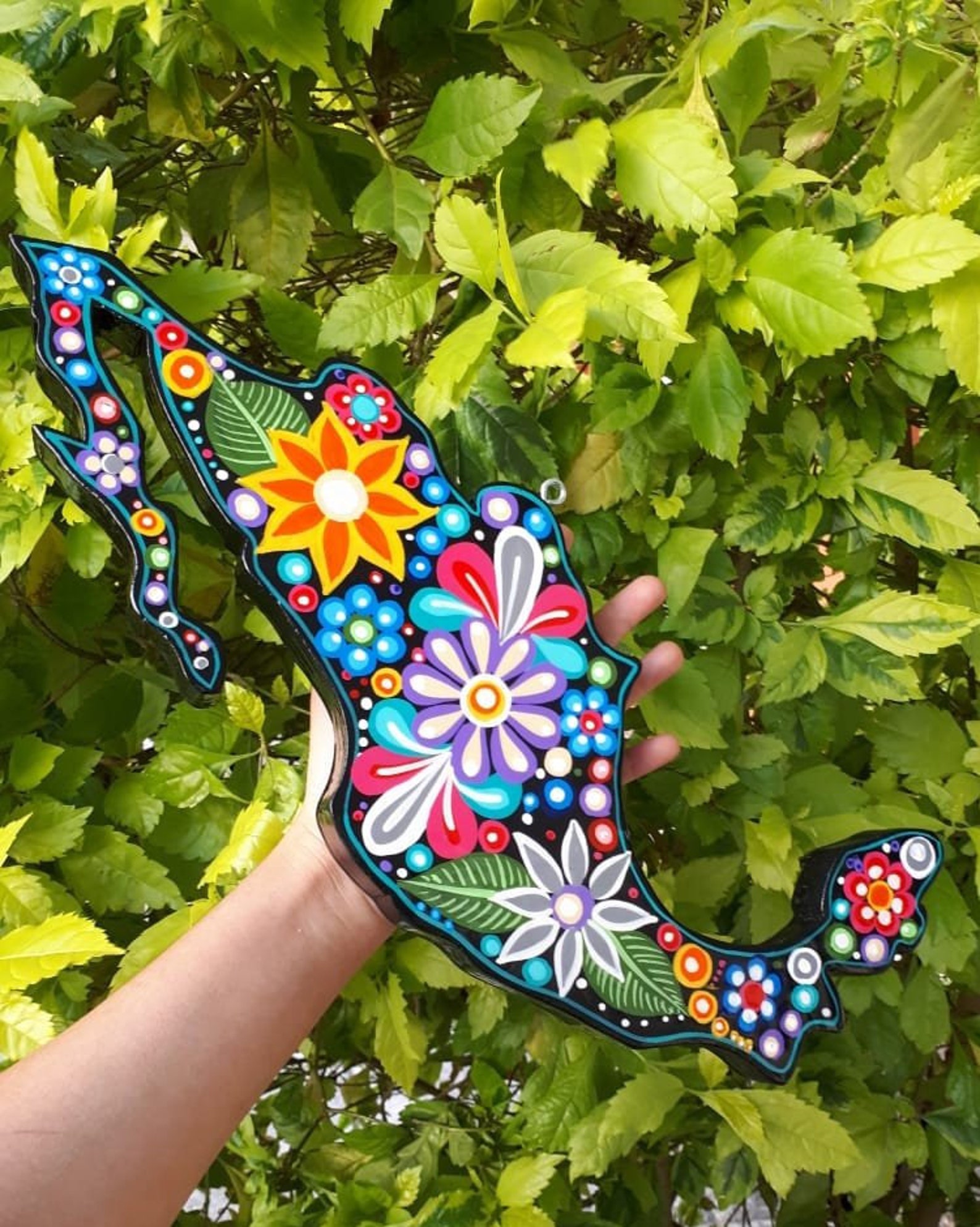 Handpainted Mexico Map, Floral Wood Sign, Mexican Folk Art ...