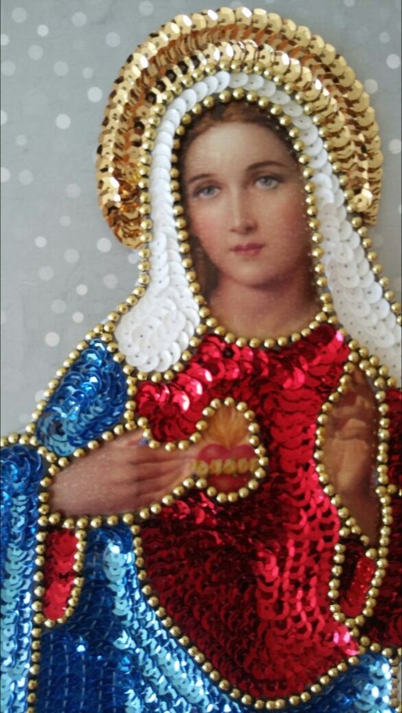 Sacred Heart Virgin Holy Mary Milagro Heart Sequin Patch - Etsy