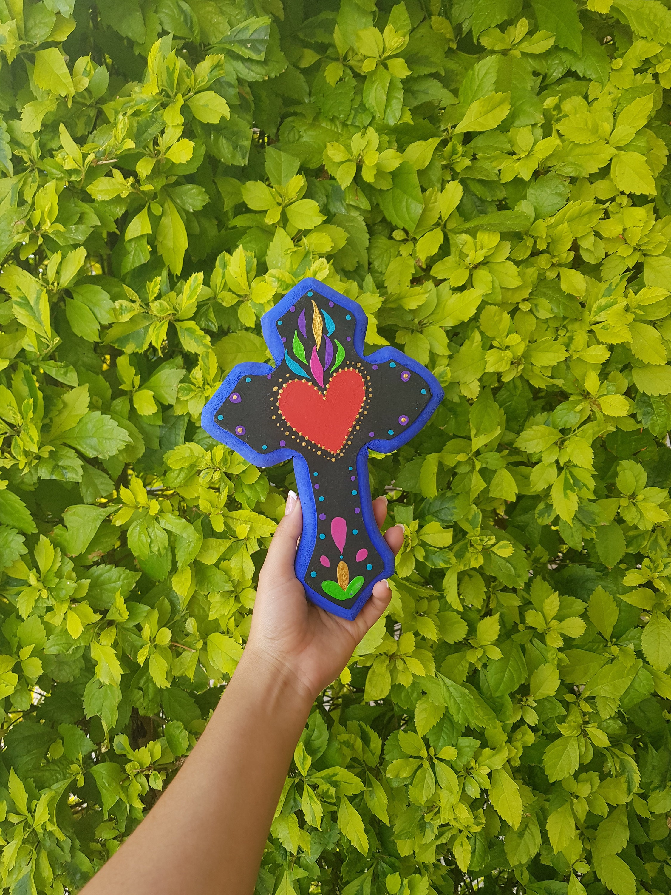 Mexican Black Wood Cross Mexican Sacred Heart Cross Mexican - Etsy