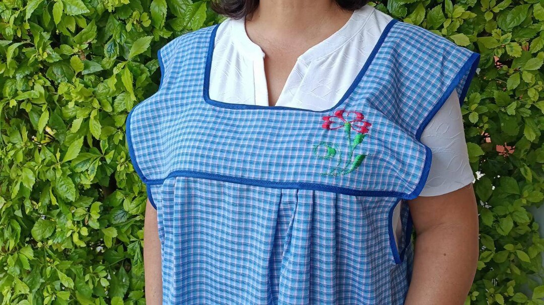 Mexican Blue Kitchen Apron 3XL 54", Mexican Floral Embroidery, Mexican ...