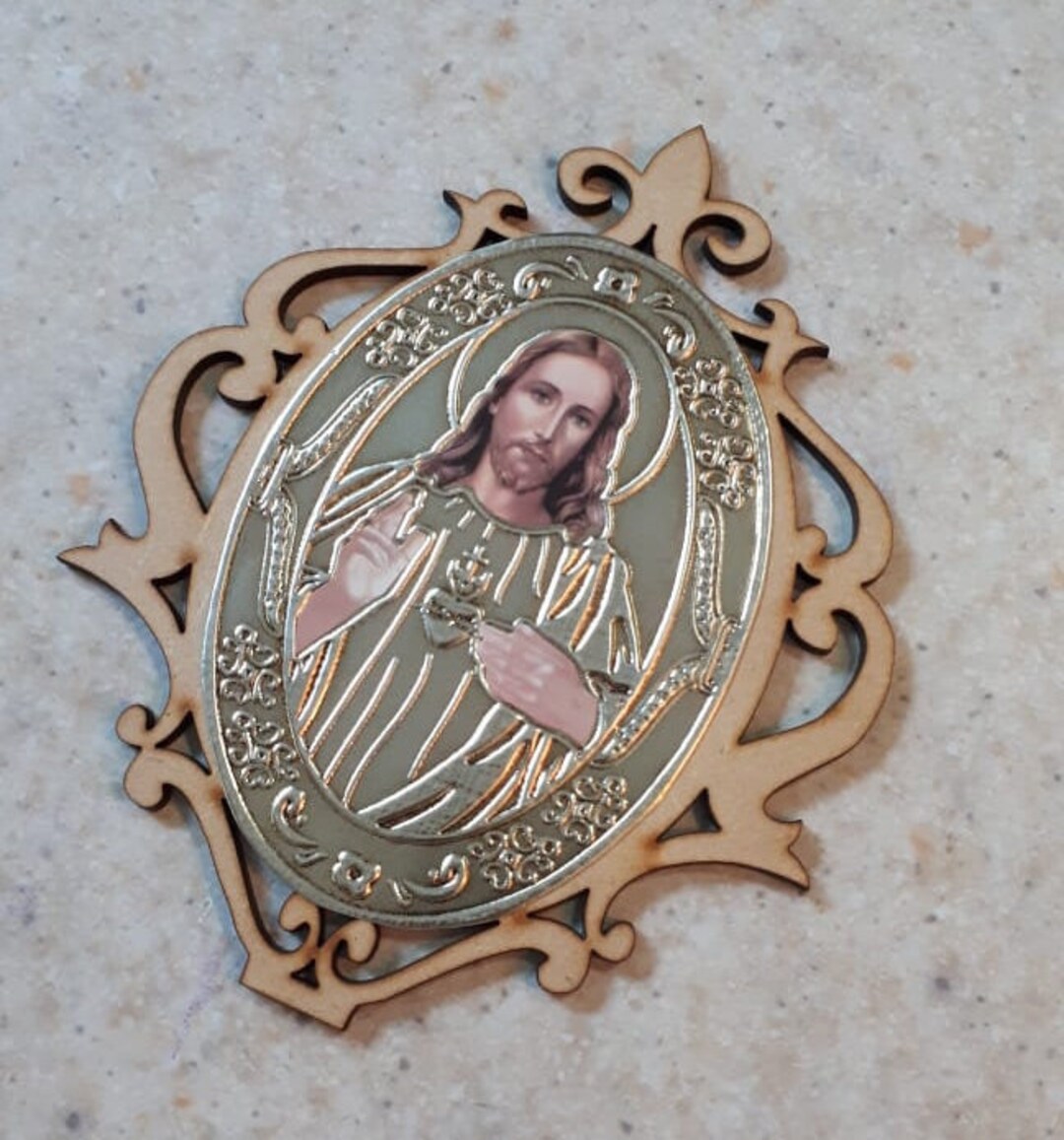 Metal Jesus Christ Ornament, Jesus God Embossed Metal, Wood Virgencita ...