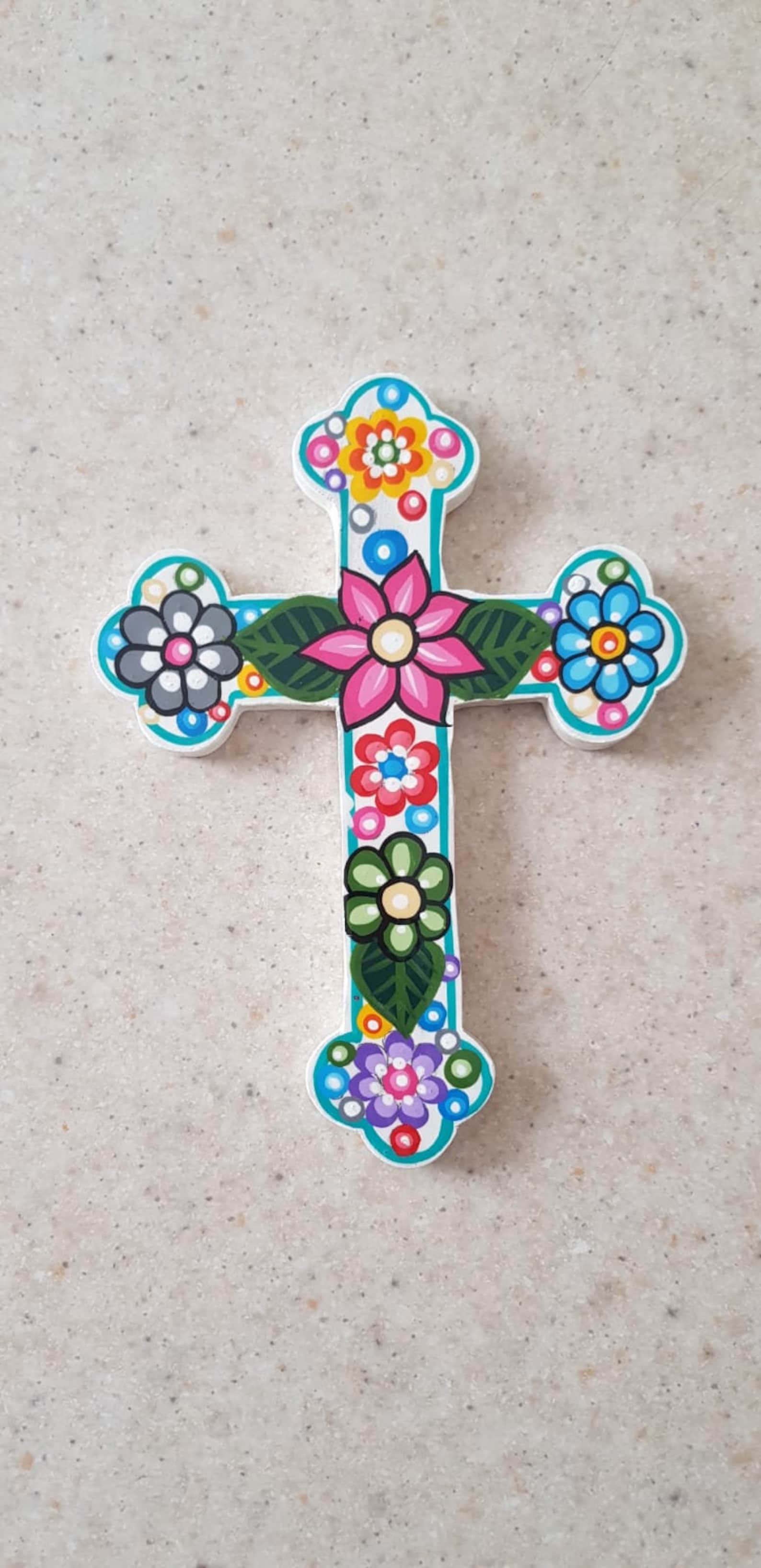 Mexican White Wood Cross Mexican Sacred Heart Cross Mexican - Etsy