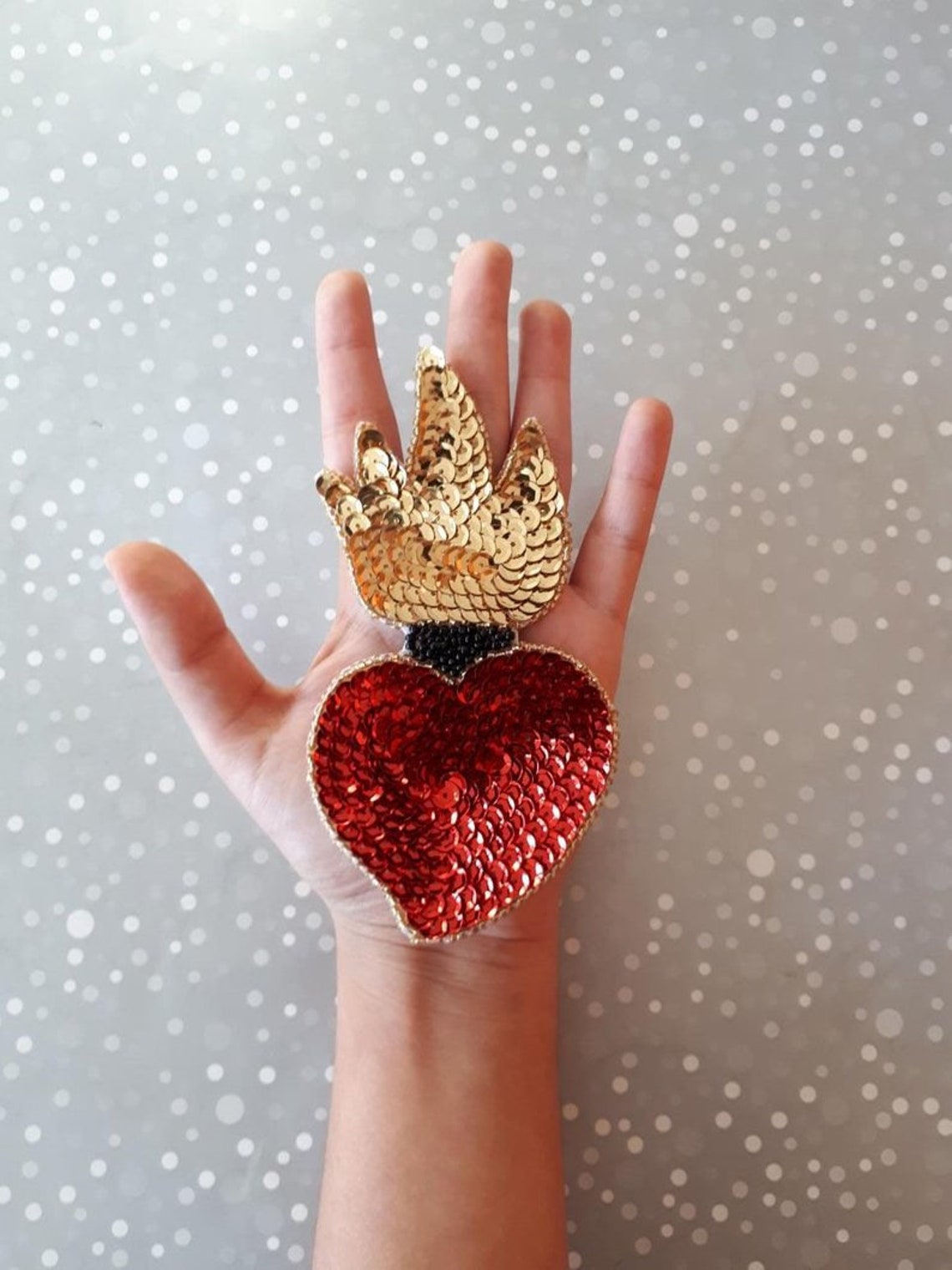 Mini Red Sacred Heart Sequin Patch, Sagrado Corazon, Red Heart Sequin ...