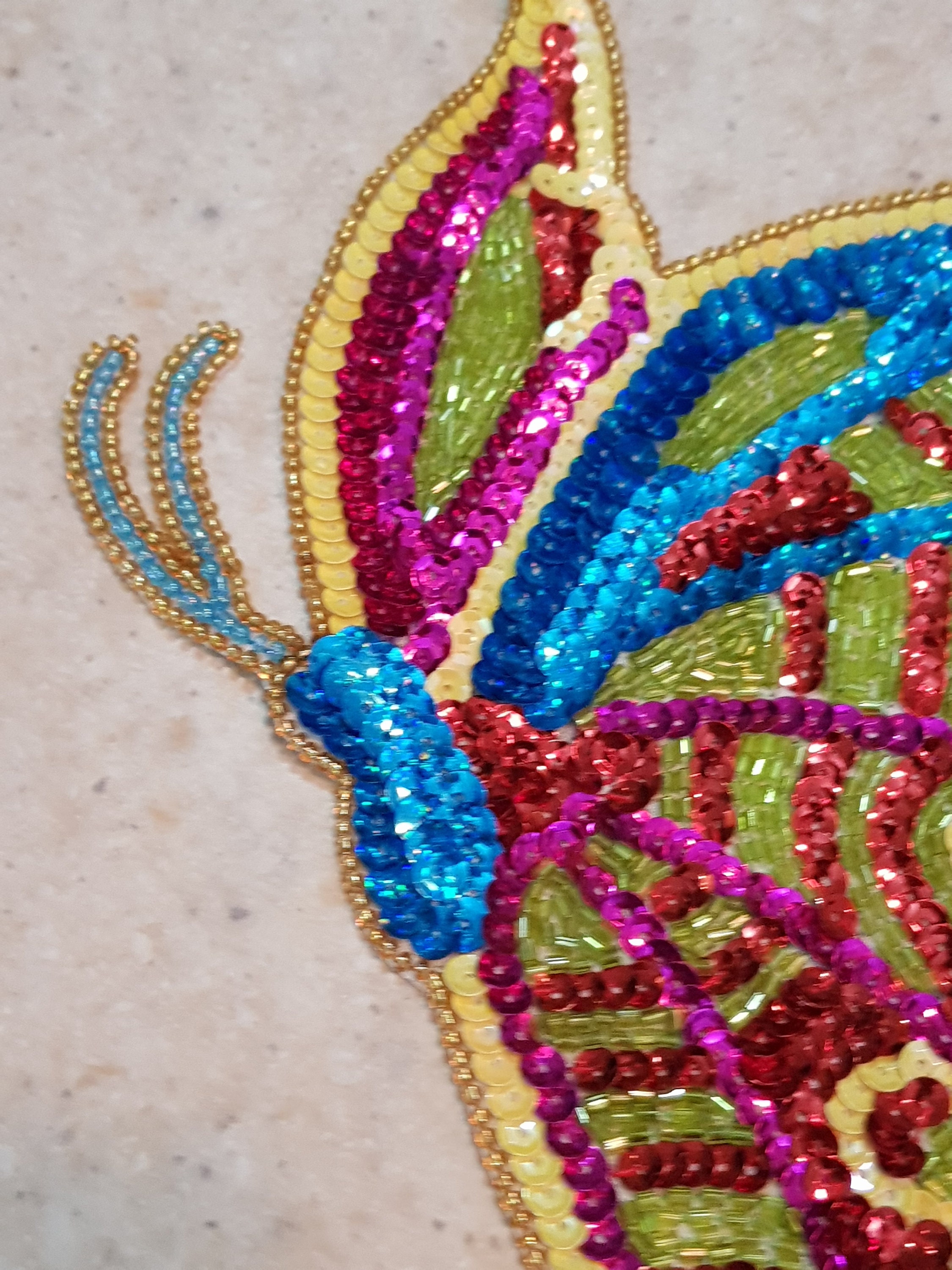 Butterfly Sequin Patch, Tropical Butterfly Sequin Applique, Yellow Pink ...