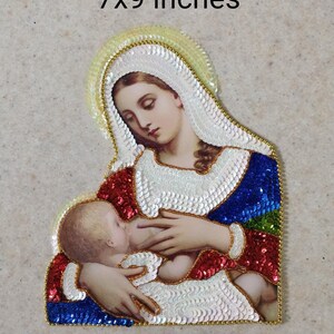 Virgin Mary and Baby Jesus Sequin Patch, Motherhood Support Breastfeed ...