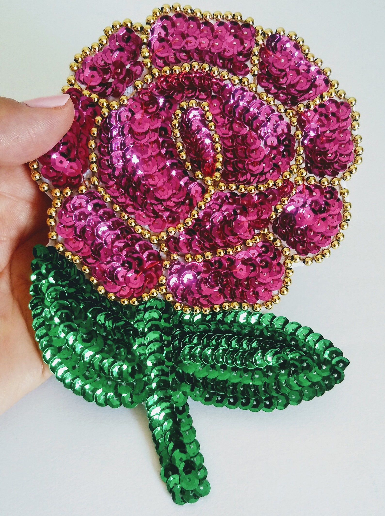 Set of 2 Pink Rose Sequin Patch Flower Sequin Applique - Etsy