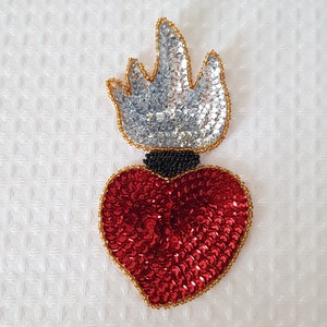 Mini Red Sacred Heart Sequin Patch, Sagrado Corazon, Red Heart Sequin Patch, Mexican Corazon ...