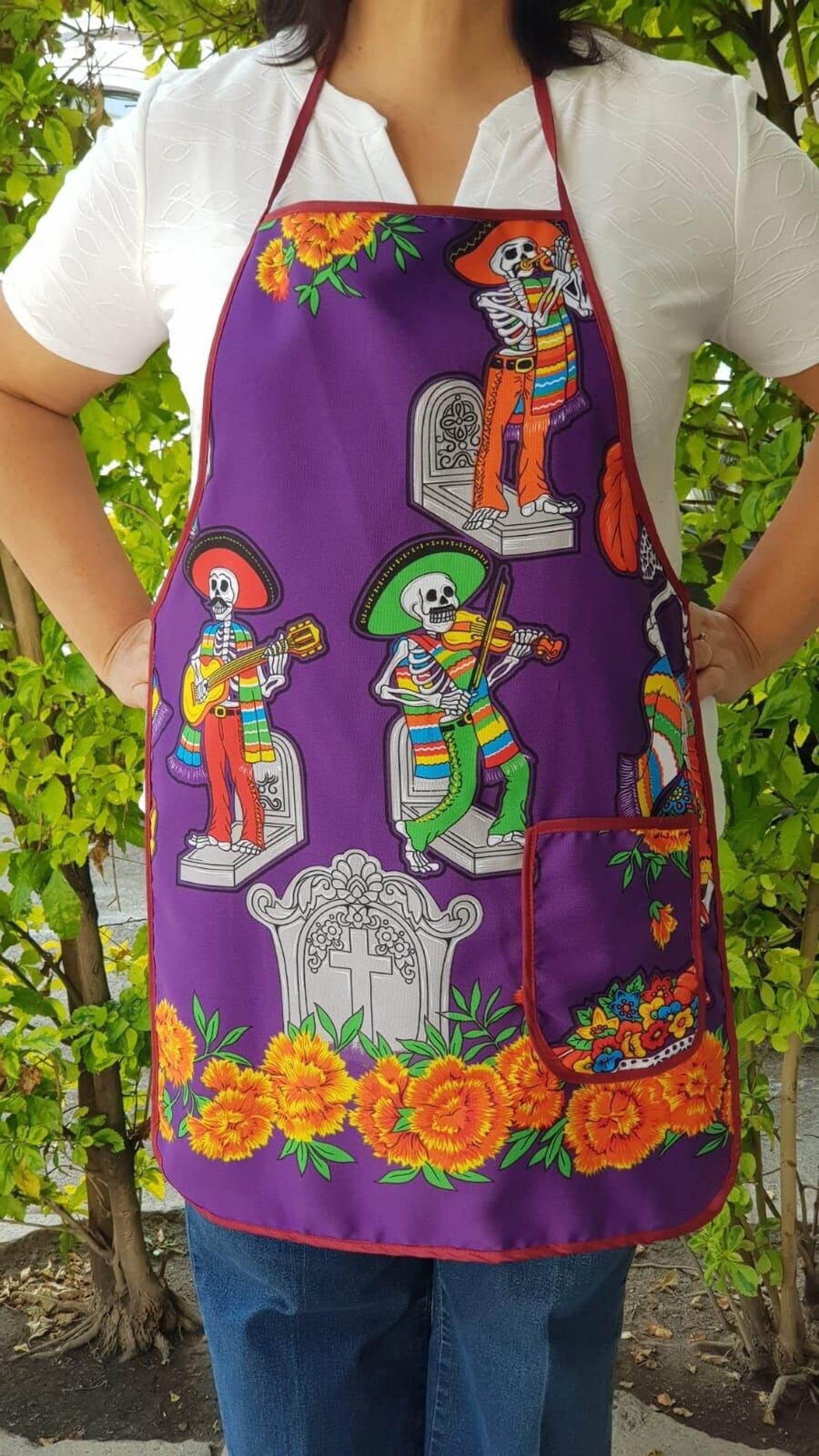 Day of the Dead Apron, Dia De Los Muertos Kitchen Apron, Catrina Sugar ...