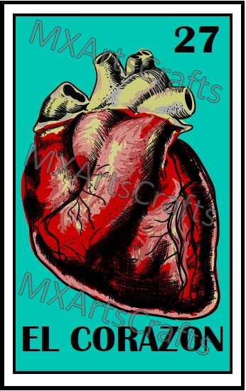 El Corazon loteria card, Mexican Loteria Printable, Mexican heart ...