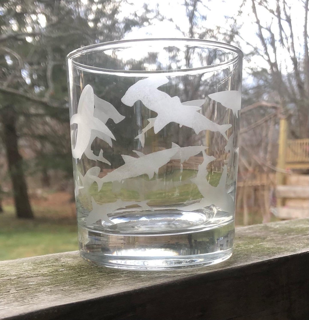 Shark Rocks Glass Glass Etched - Etsy