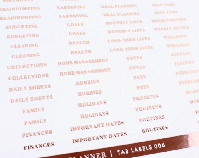 Rose Gold Labels, 80 Planner Divider Labels, Clear Stickers, Tab Labels ...