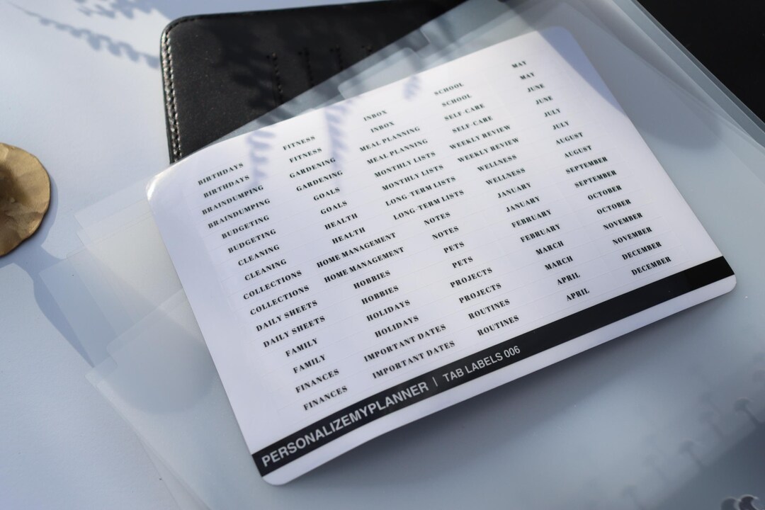 Black Labels, 80 Planner Divider Labels, Clear Stickers, Tab Labels ...