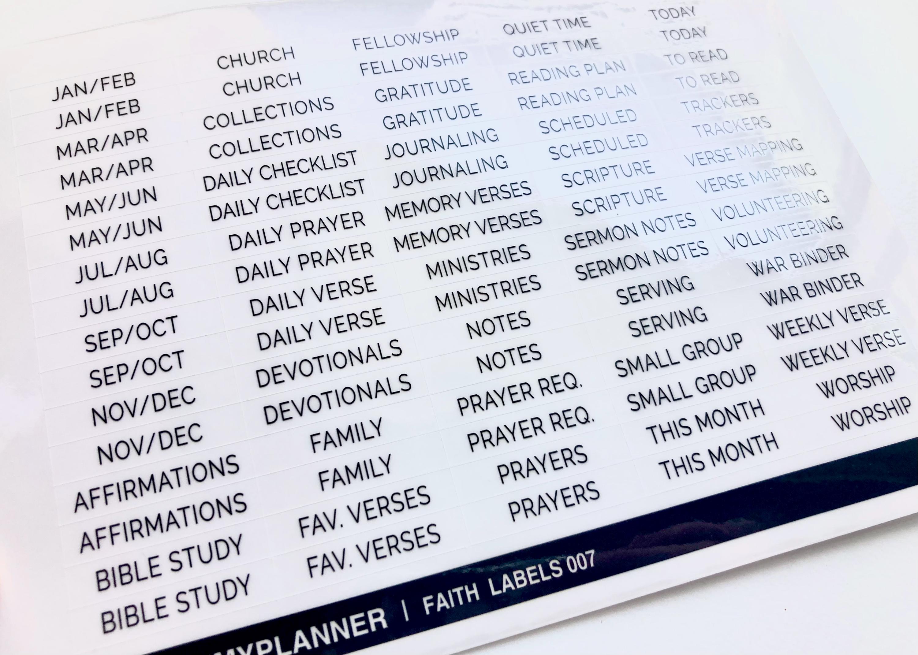 80 Faith Planner Clear Divider Labels, Rose Gold, Gold, or Black Labels ...