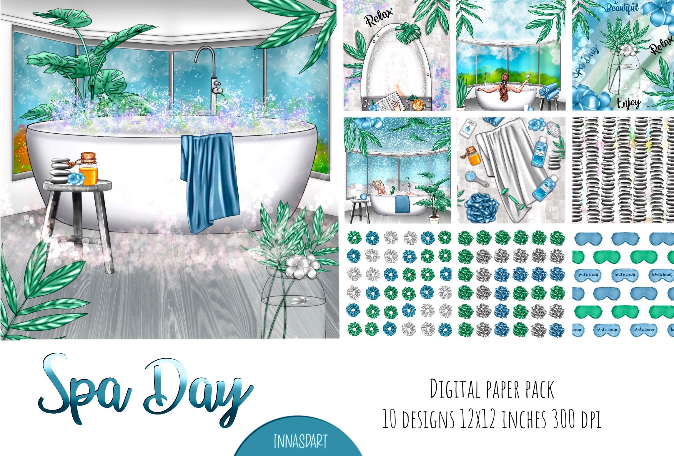 Spa Day Digital Papers , Spa Day Digital Backgrounds, Spa Day Clipart ...