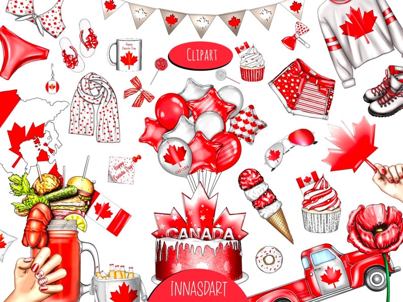 Happy Canada Day! Celebrate With Canadian Flag, Accessories, Clip Art ...
