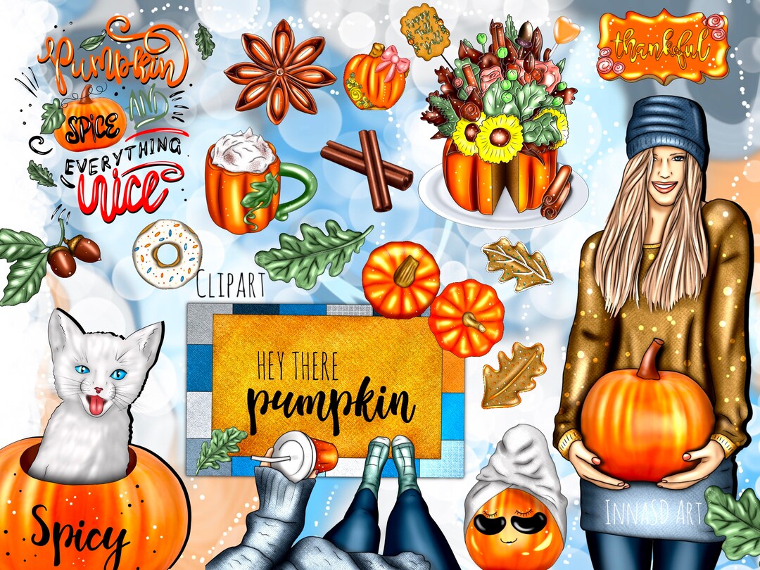 Fall Clipart, Pumpkin Clipart, Pumpkin Spice Clipart, Fall Stickers ...