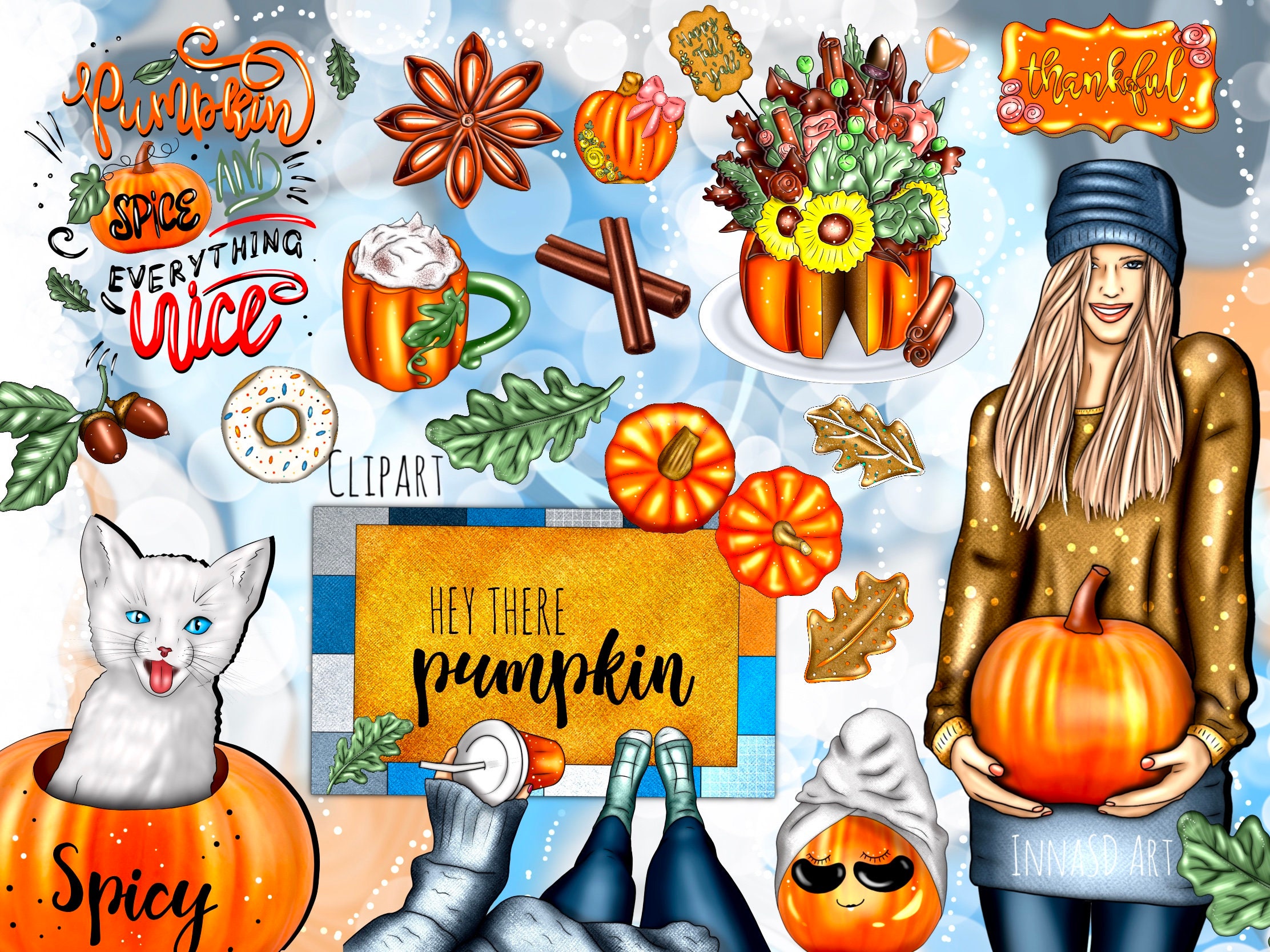 Fall Clipart Pumpkin Clipart Pumpkin Spice Clipart Fall - Etsy