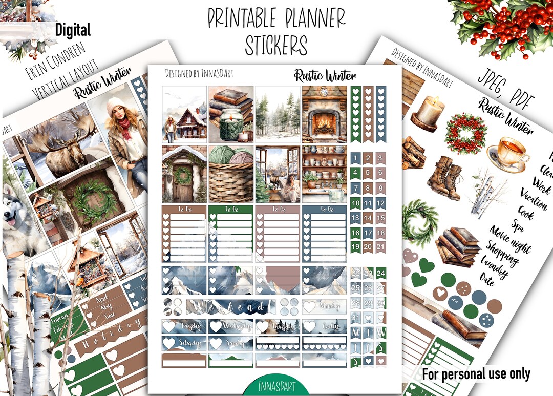 Rustic Winter Printable Planner Stickers, Winter Planner Stickers ...