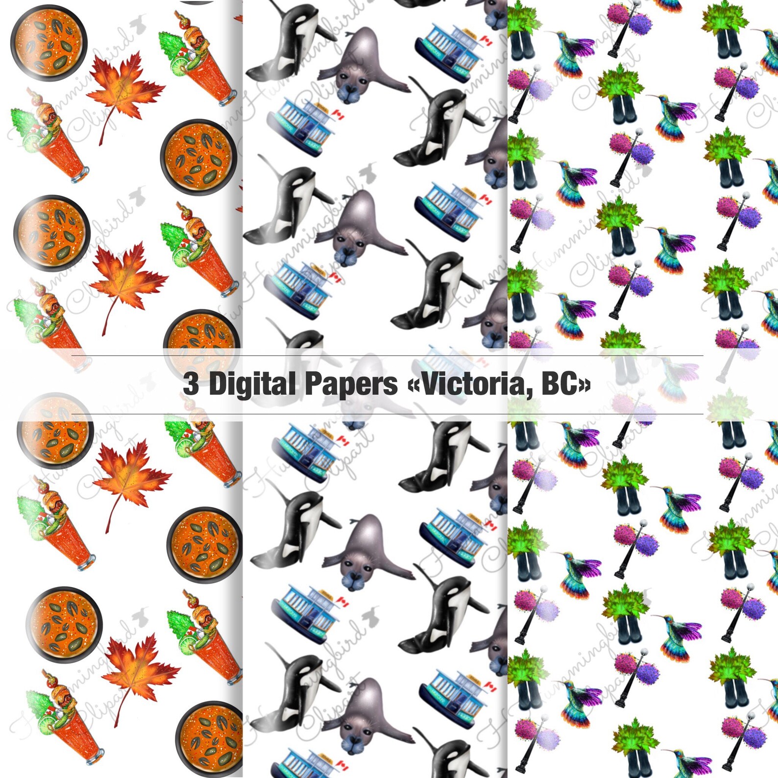 Victoria BC, Canada Clip Art. Parliament Building, Orca, Seal, Harbour ...