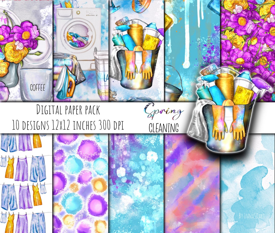 Spring Cleaning Watercolor Digital Papers: Planner Backgrounds (digital ...