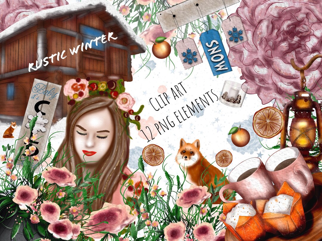 Rustic Winter Clip Art, Digital Watercolor Clip Art, Winter Holidays ...