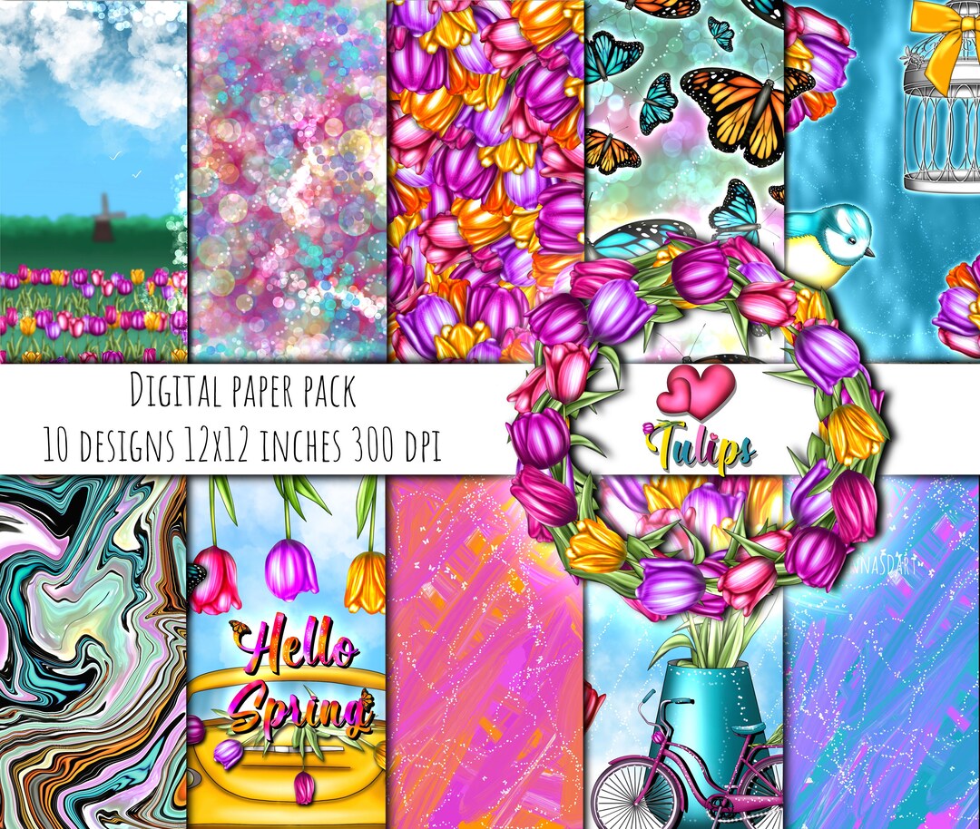 Tulips Digital Paper, Spring Digital Papers, Floral Digital Papers ...