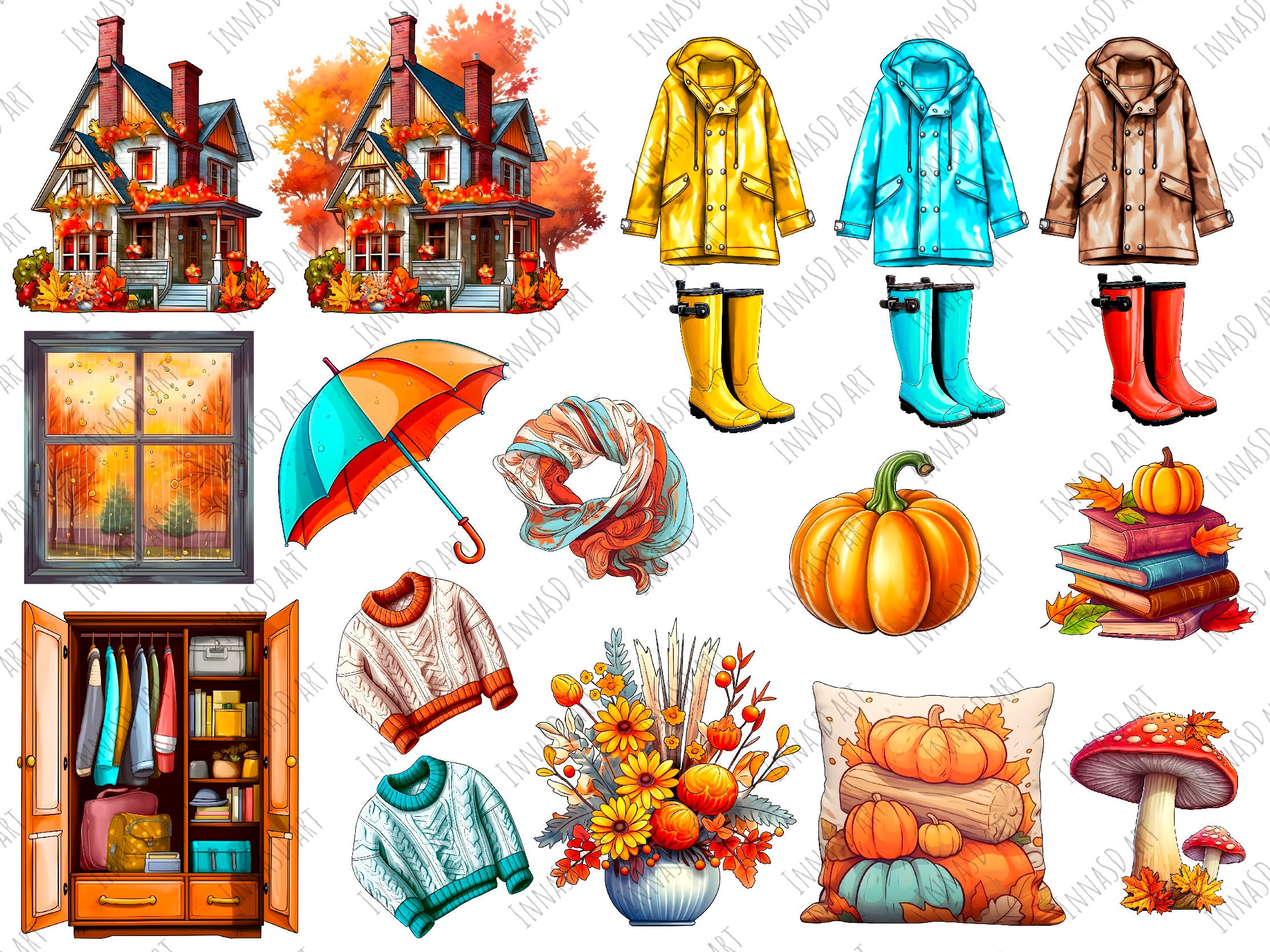 Cozy Fall Clipart Maple Leaves Clipart Pumpkin Clipart - Etsy