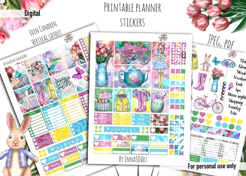 Hello Spring Digital Printable Planner Stickers, Easter Stickers ...