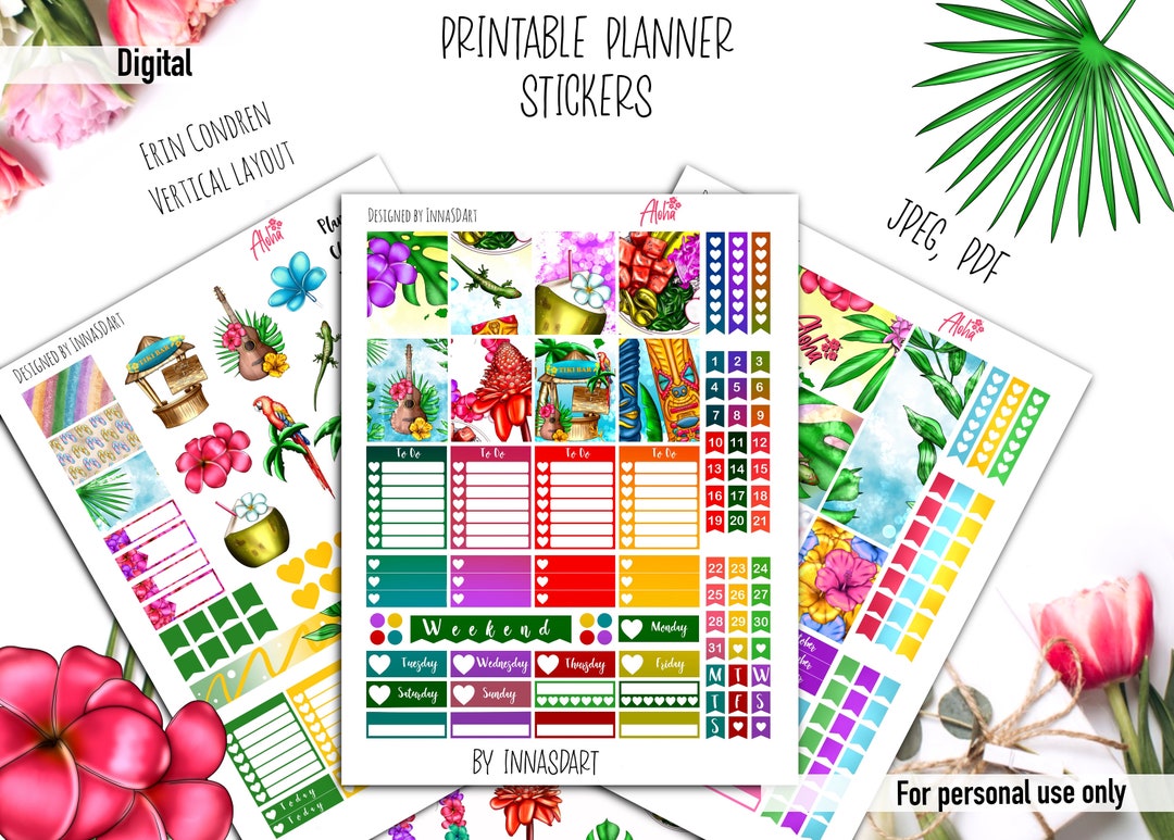 Tropical Aloha Digital Printable Planner Stickers for Summer Travel ...