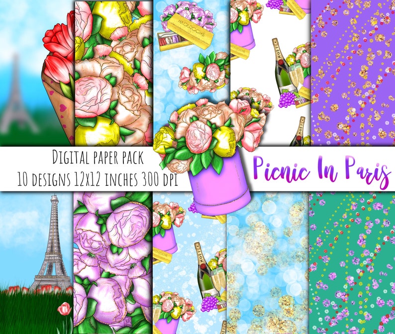 Picnic Digital Paper Pack , Picnic in Paris Papers, Summer Picnic Clip ...