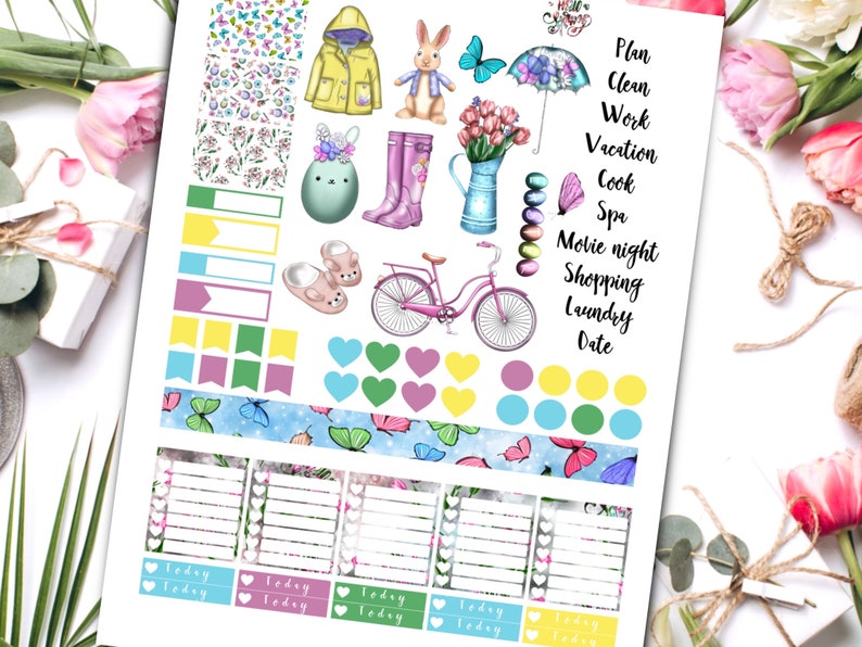 Hello Spring Digital Printable Planner Stickers, Easter Stickers ...
