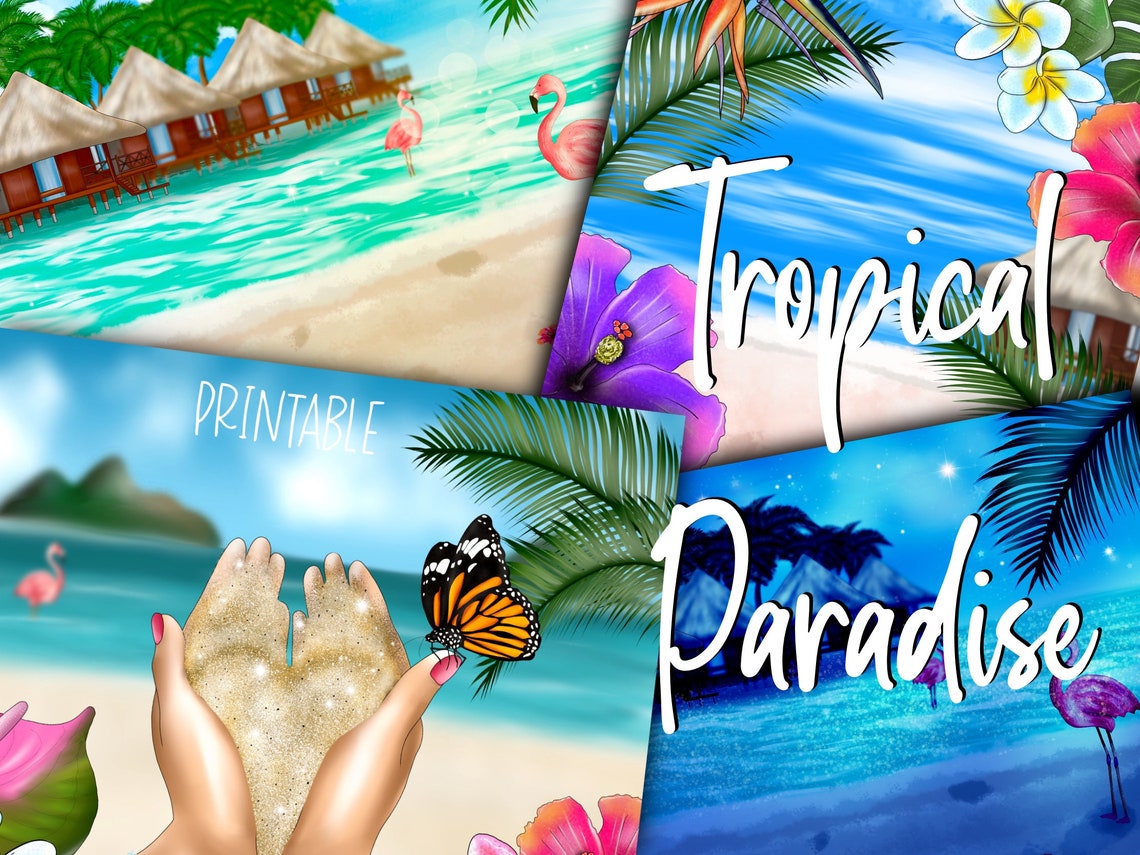 Tropical Beach Illustrations Paradise Digital Scenes (JPEG) - Etsy