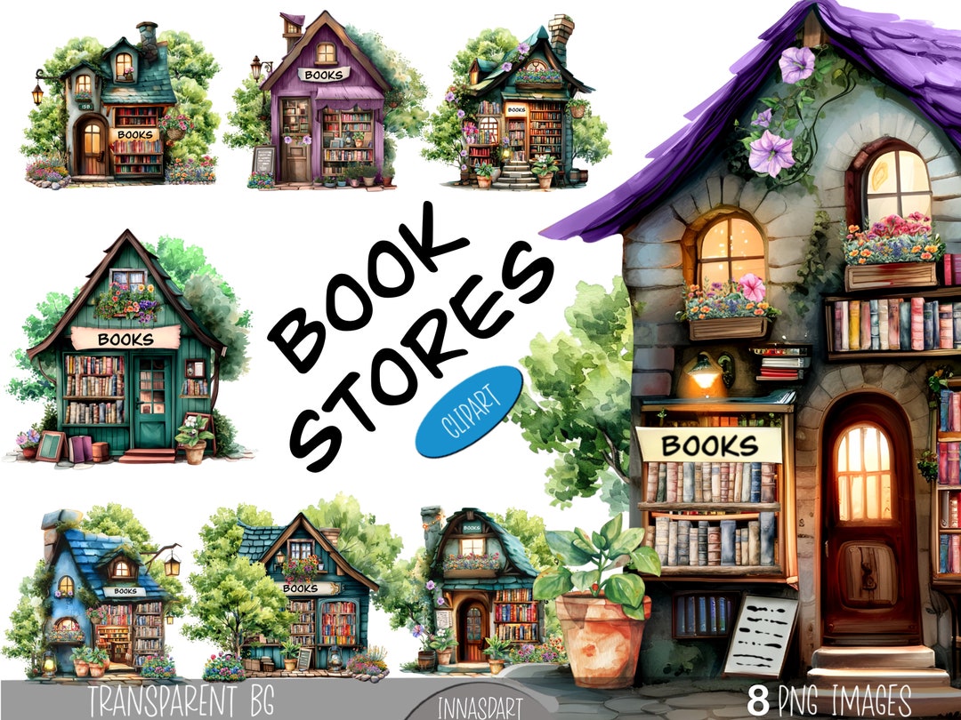 Fantasy Book Store Clipart: Retro Bookshop Stickers (digital Download ...