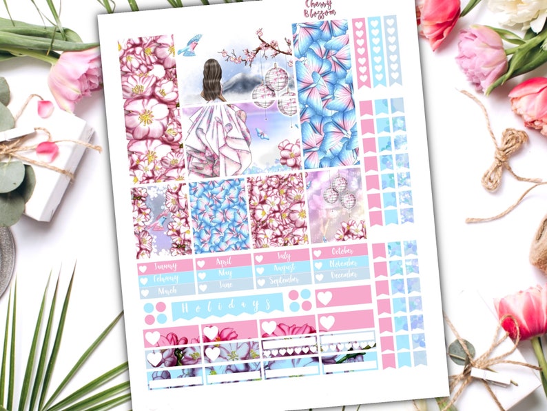 Cherry Blossom Digital Printable Planner Stickers, Spring Stickers ...