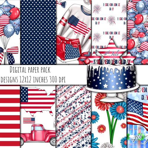 4th of July Digital Paper Pack Seamless Patterns USA - Etsy