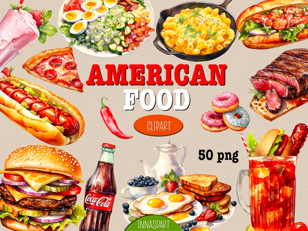 50 North American Food Clipart PNG Images: Mac and Cheese, Cheeseburger ...