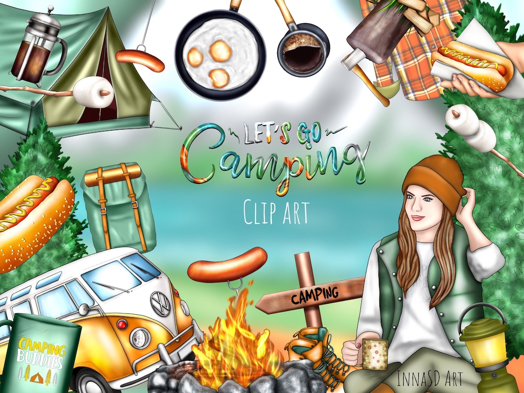 Let's Go Camping Clip Art, Camping Stickers, Fashion Clip Art, Camping ...