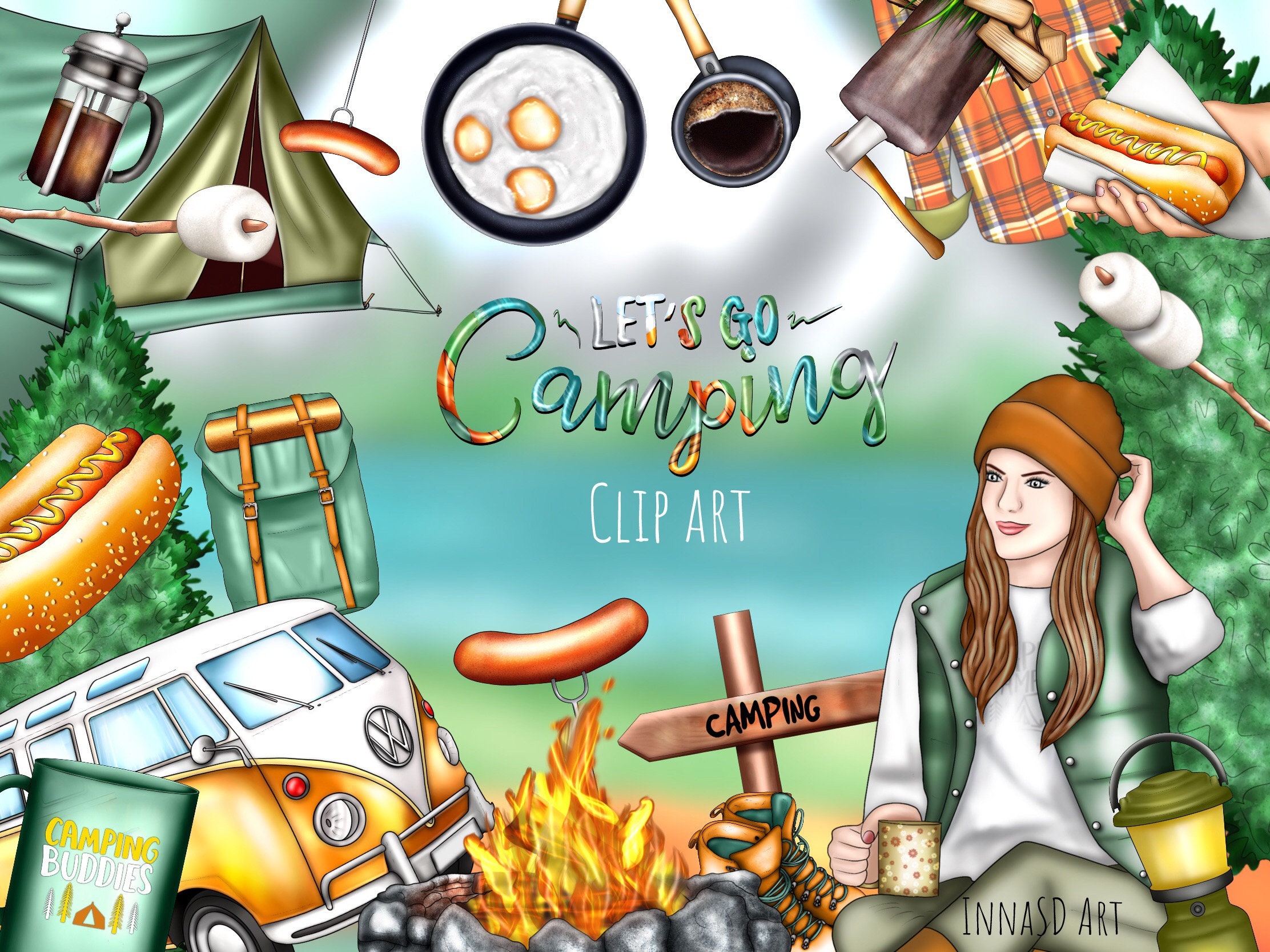 Let's Go Camping Clip Art Camping Stickers Fashion Clip - Etsy