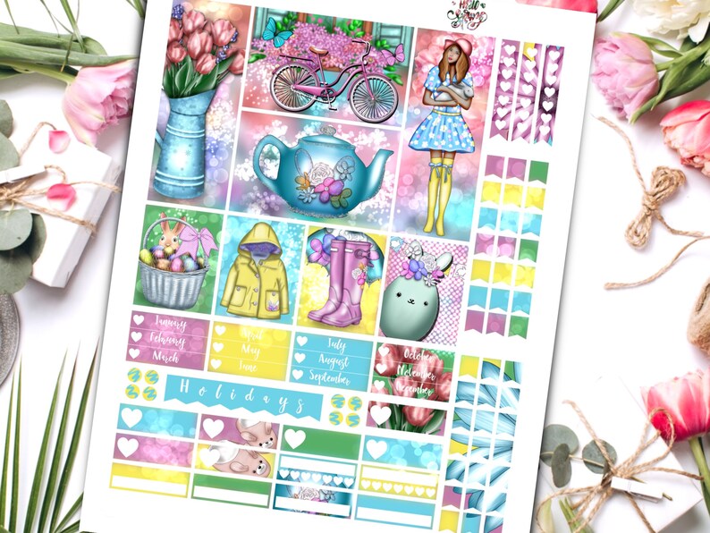 Hello Spring Digital Printable Planner Stickers, Easter Stickers ...
