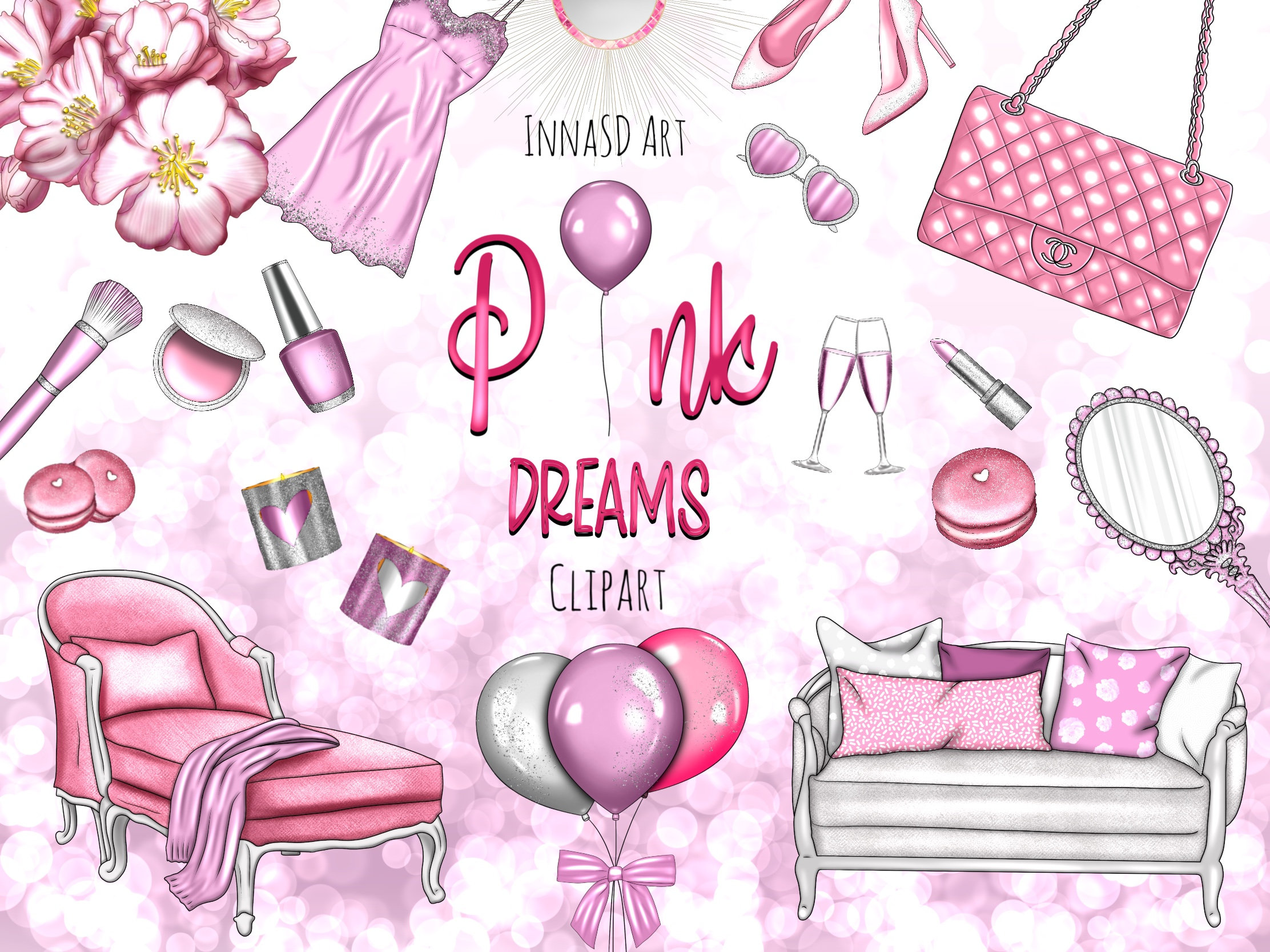 Pink Dreams Clip Art, Girly Clip Art, Pink Party Clip Art, Pink Girly ...