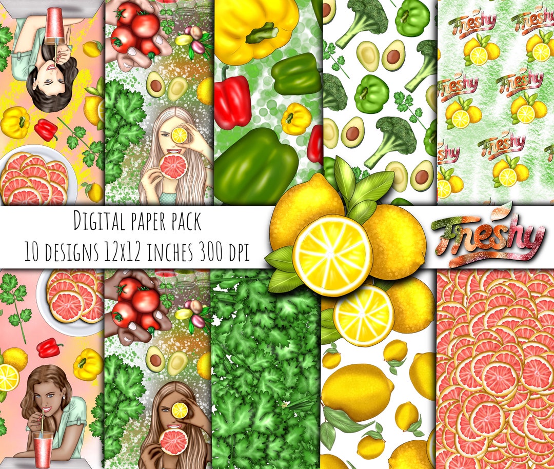 Healthy Food Digital Papers: Freshy Fruit Stickers (digital Download ...