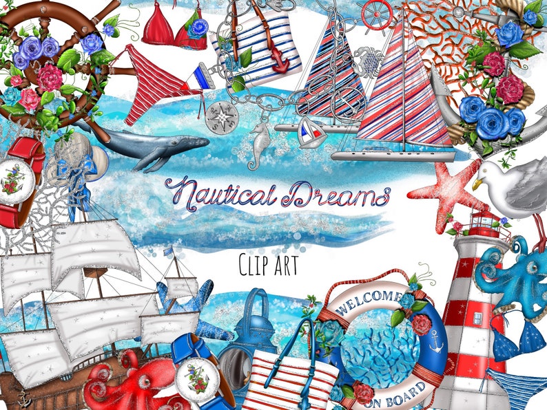 Nautical Dreams Clip Art, Nautical Stickers, Nautical Style Planner ...