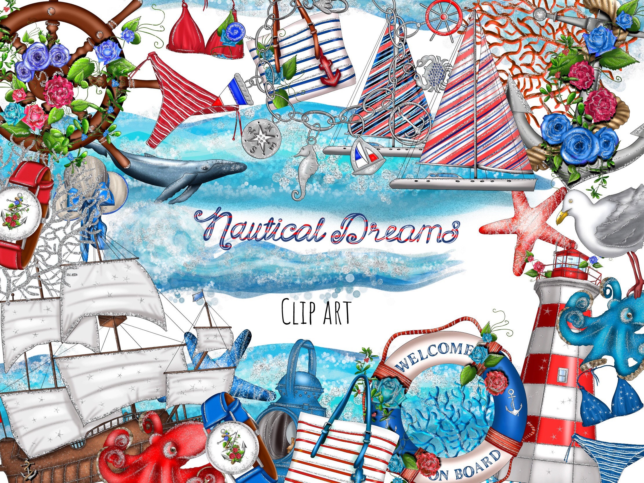 Maritime Träume Clip Art, Maritime Sticker, Maritimer Planer, Digitale ...