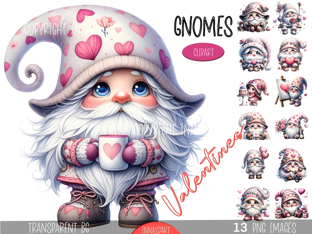 Valentine’s Day Gnomes Clip Art, Valentine’s Day Clip Art, Romantic ...
