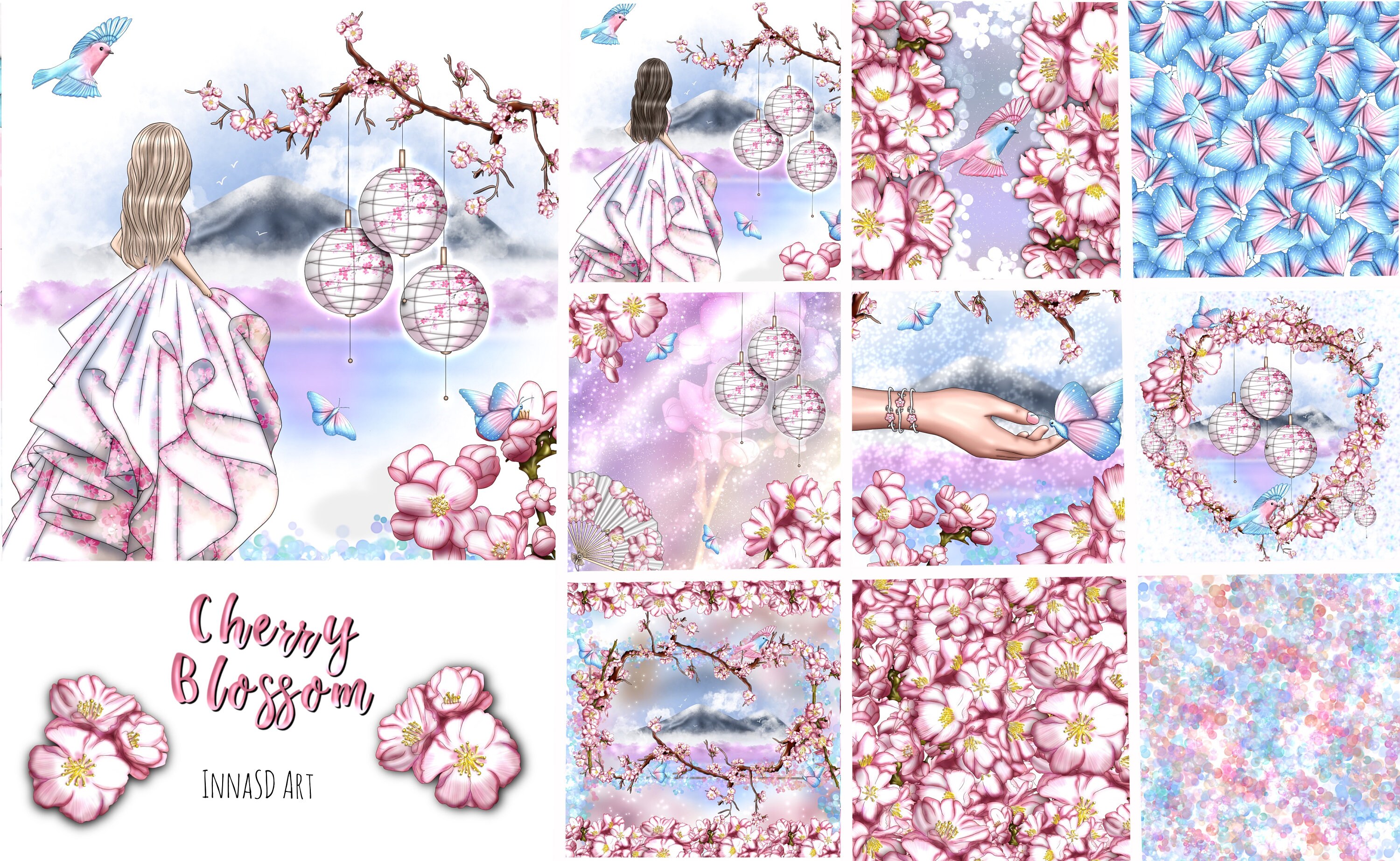 Cherry Blossom Digital Paper, Spring Digital Papers, Floral Digital ...