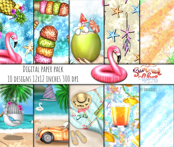 Summer Vibes Digital Papers 2nd Edition Vacation Digital - Etsy Australia