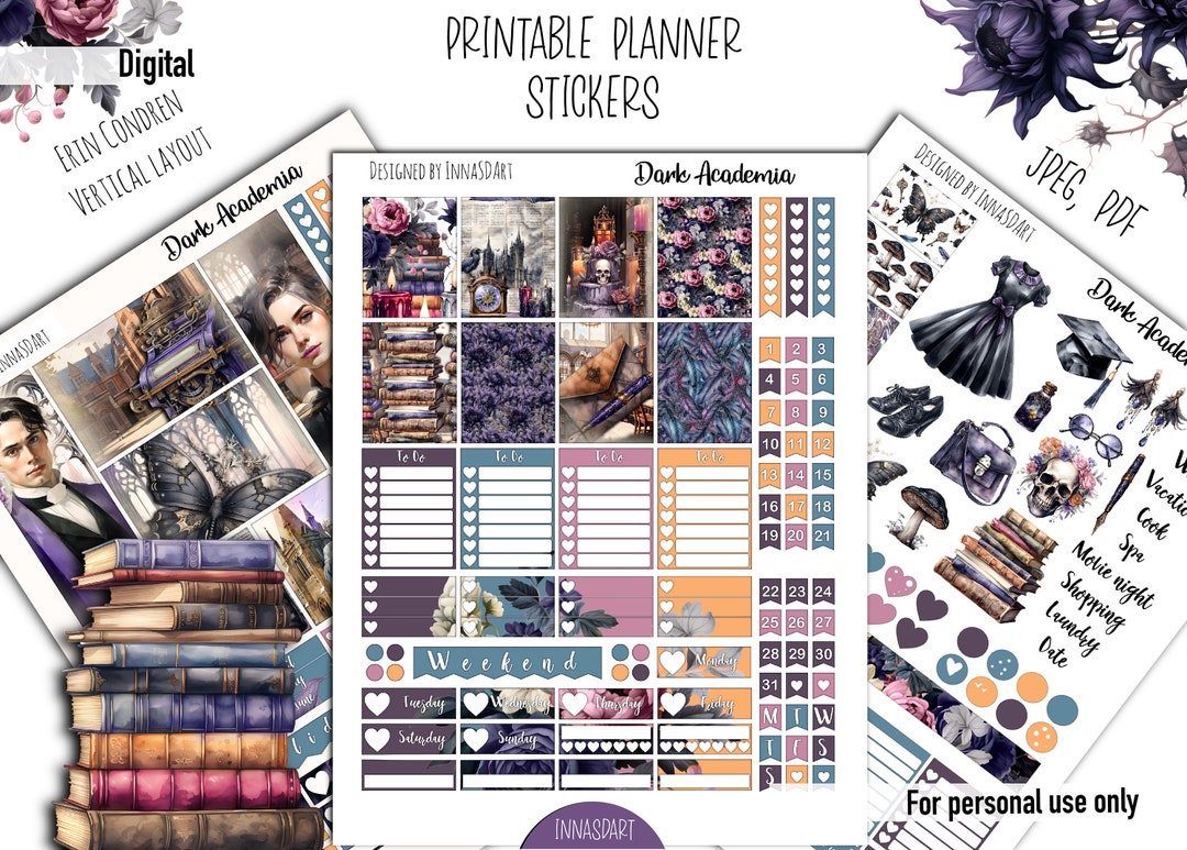 Dark Academia Printable Planner Stickers, Vintage Scholarly Planner ...