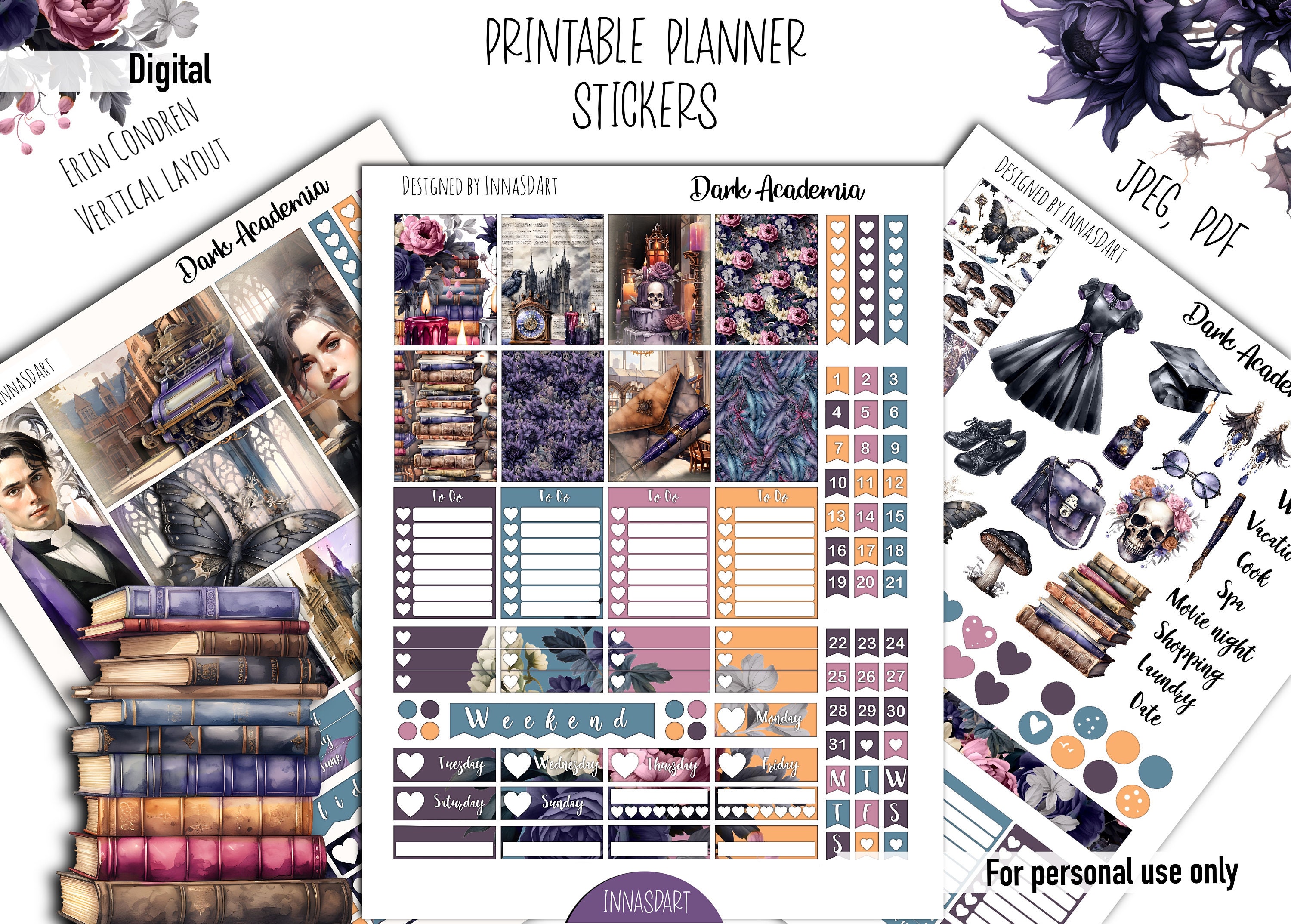 Dark Academia Printable Planner Stickers, Vintage Scholarly Planner ...