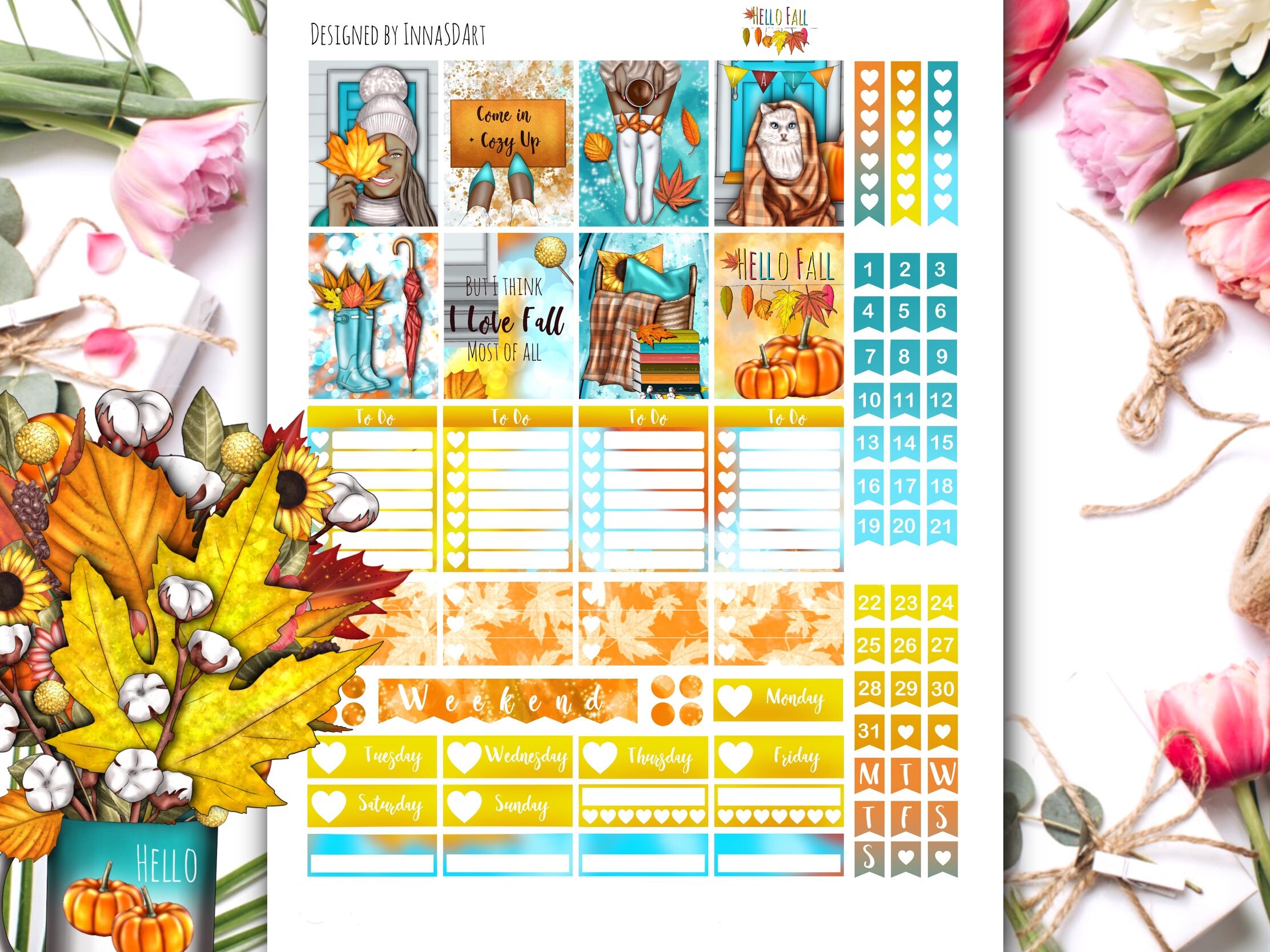 Hello Fall Printable Planner Stickers Fall Planner Stickers - Etsy